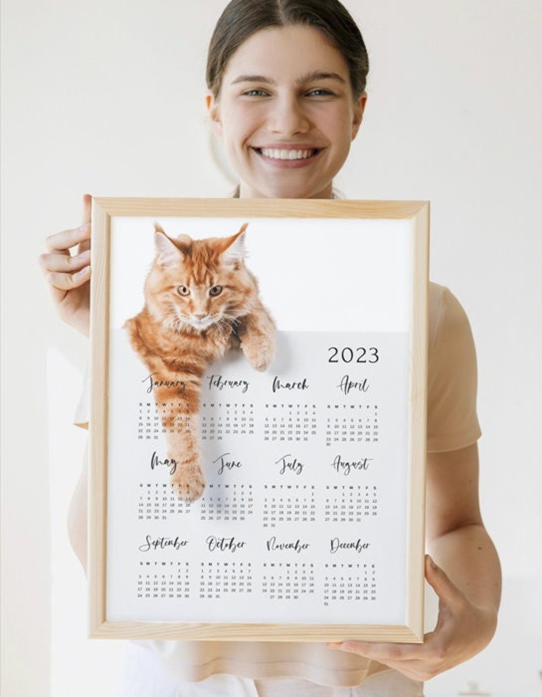 Cute Cat Yearly Calendar 2023 Printable, Yearly Calendar, New Years ...
