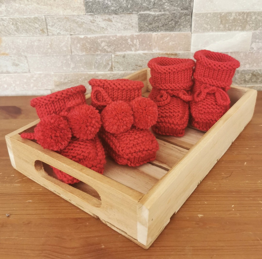 Knitted Baby Slippers Red-bergundy Hand Knit Wool Baby Booties Newborn ...