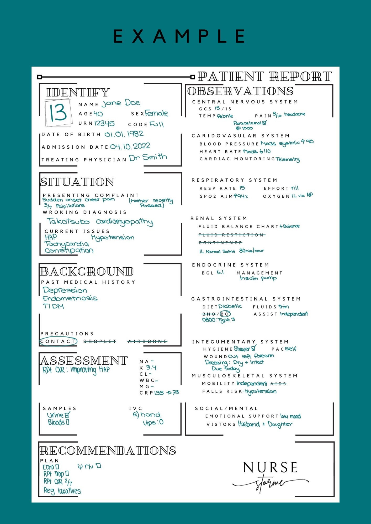 Nursing Handover Template Nursin School Nursing Notes Nursing Student ...