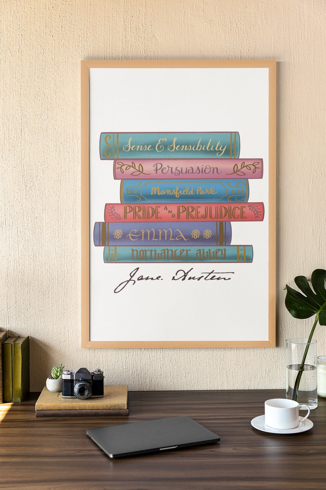 Jane Austen Wall Art, Book Stack Art Print, Printable Wall Art, Jane ...