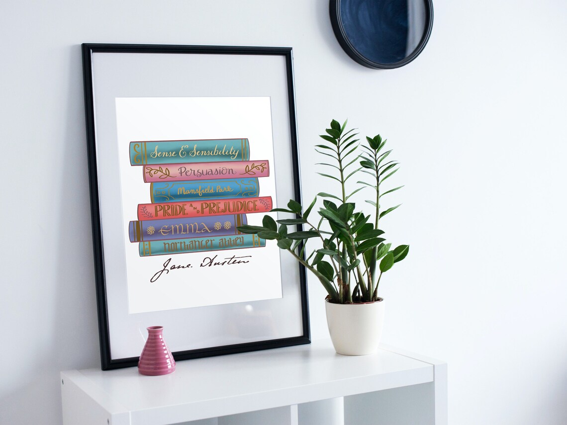 Jane Austen Wall Art Book Stack Art Print Printable Wall - Etsy
