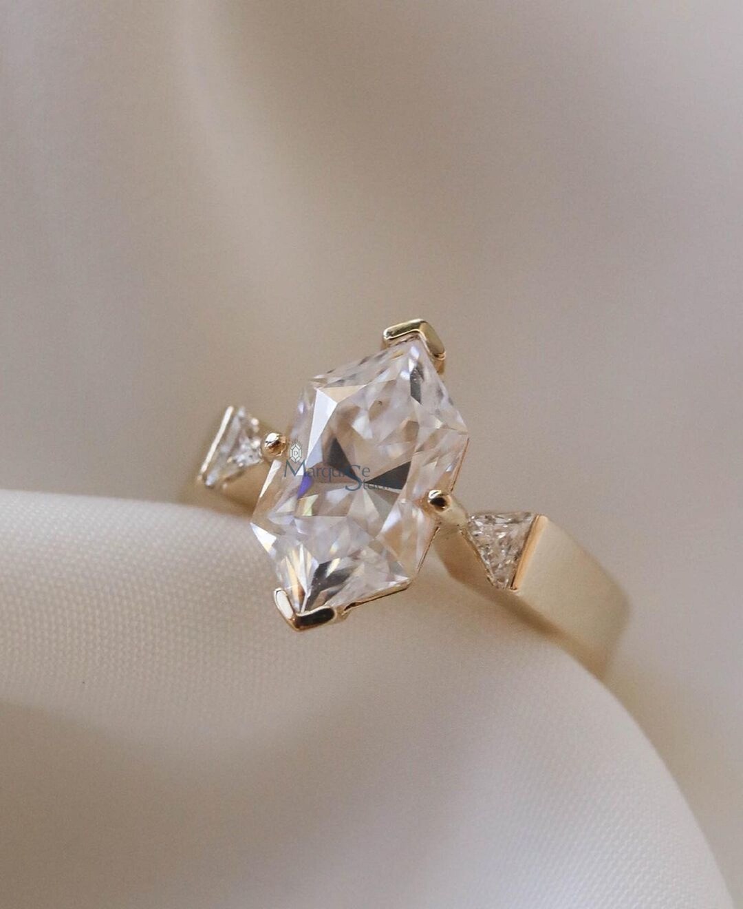 Dutch Marquise Engagement Ring Three Stone Unique Moissanite Ring 2.35 ...