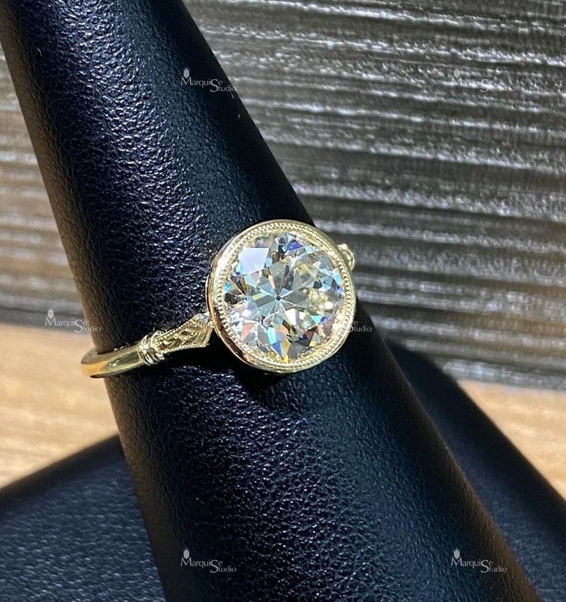 Old Mine Round Cut Moissanite Ring Bezel Set Antique Ring 2.00 Ct Round ...