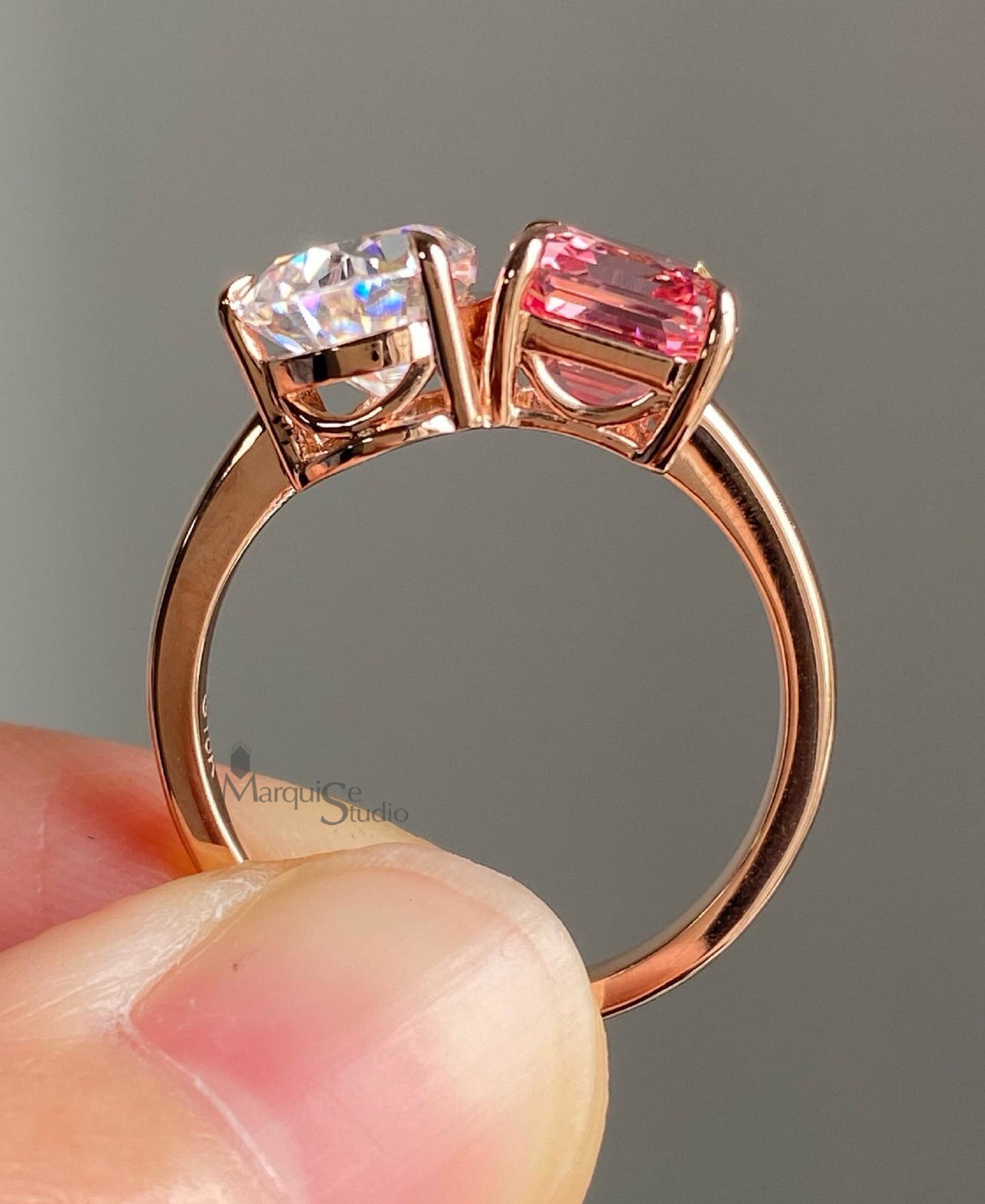 Toi Et Moi Pink Sapphire Ring Two Stone Engagement Ring 3.00 Ctw ...