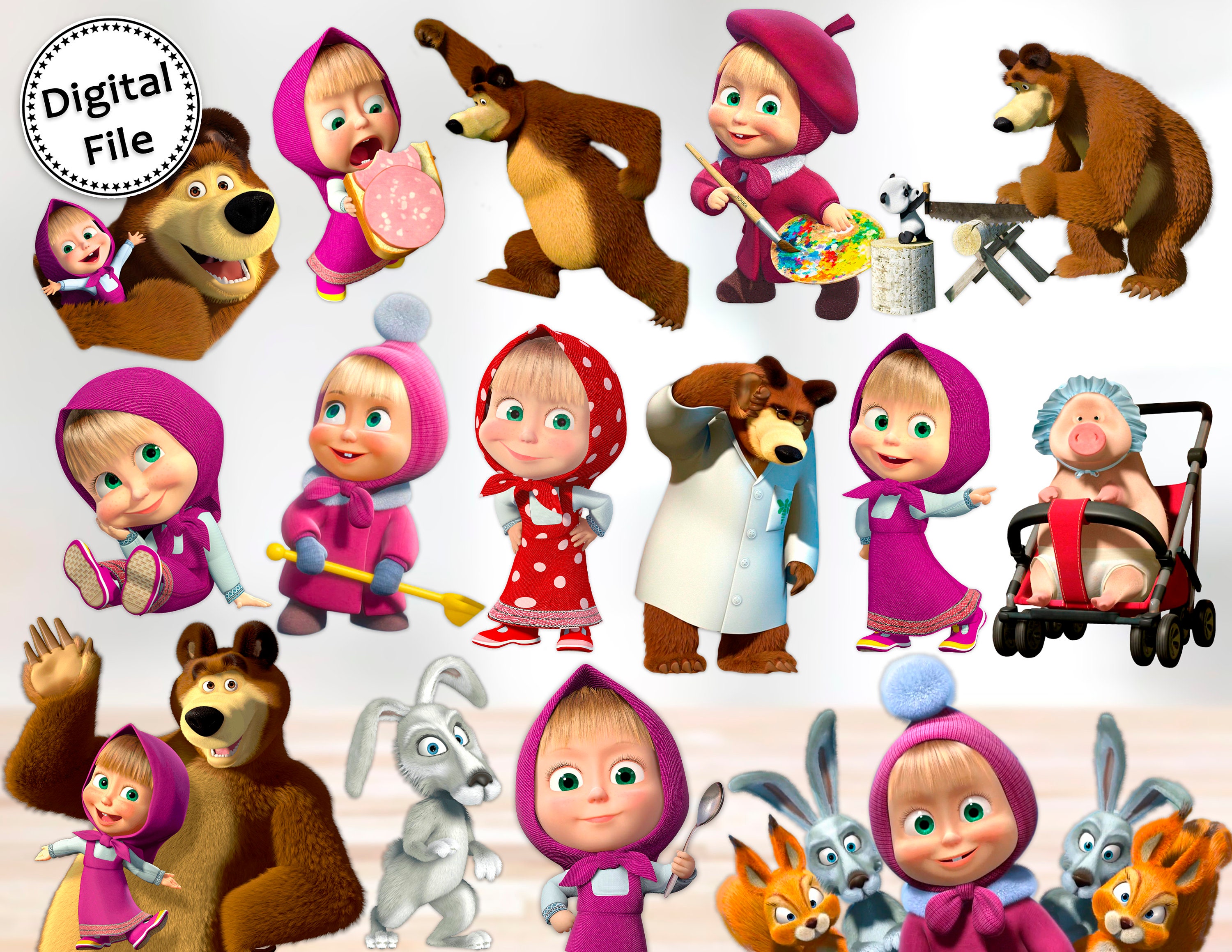 Masha and the Bear Clipart Masha Clipart Set Masha and the - Etsy España