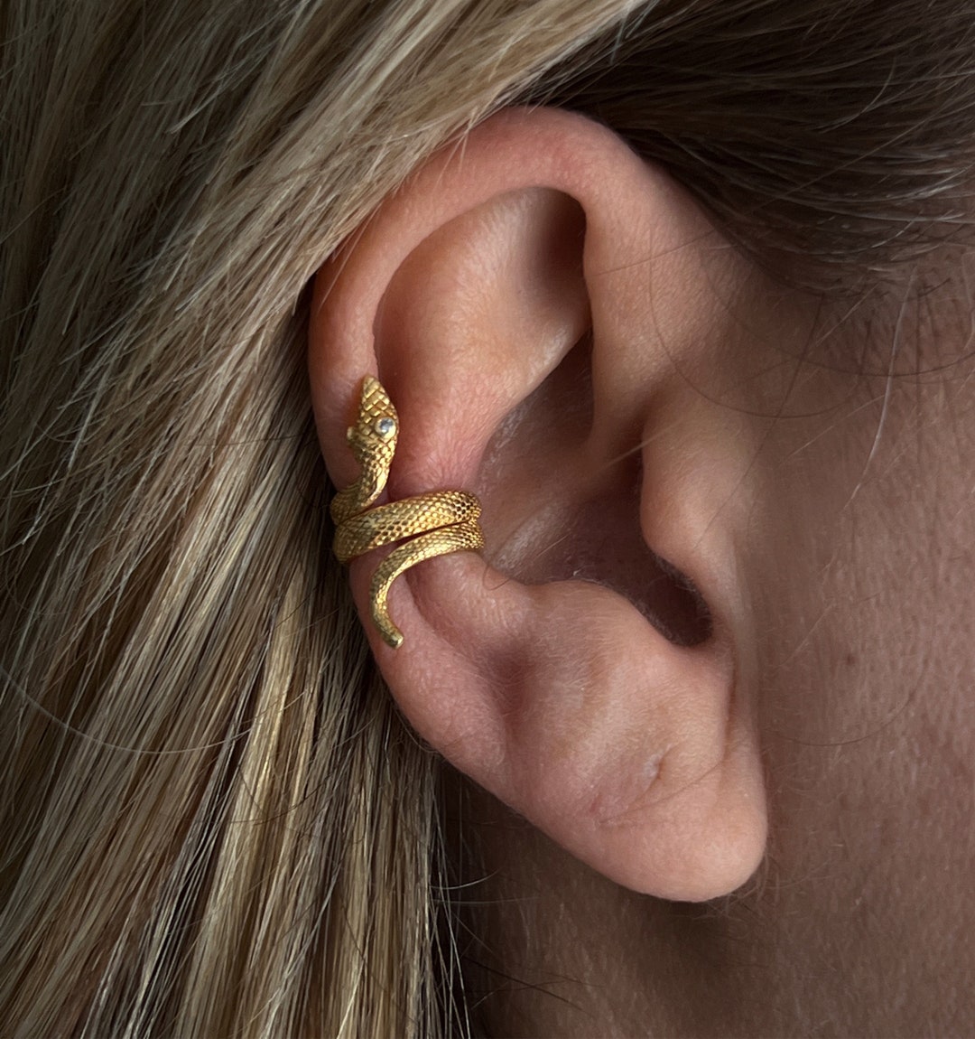 Snake Ear Cuff, Conch Ear Cuff, Huggie Ear Cuff, Gold Ear Cuff, Serpent ...