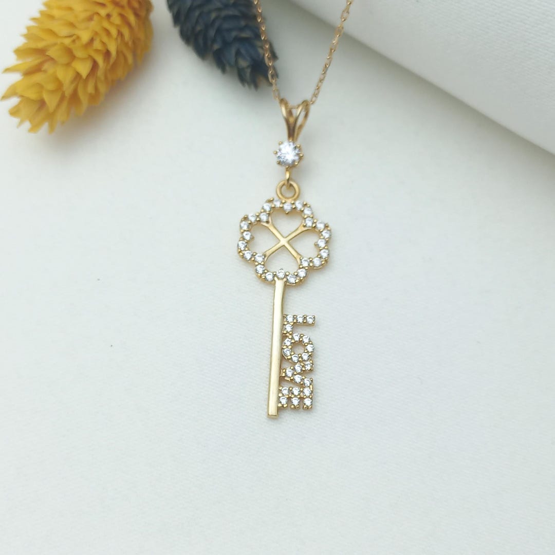 Gold Love Key Necklace, Kay to My Heart Charm, Love Key Necklace, the ...
