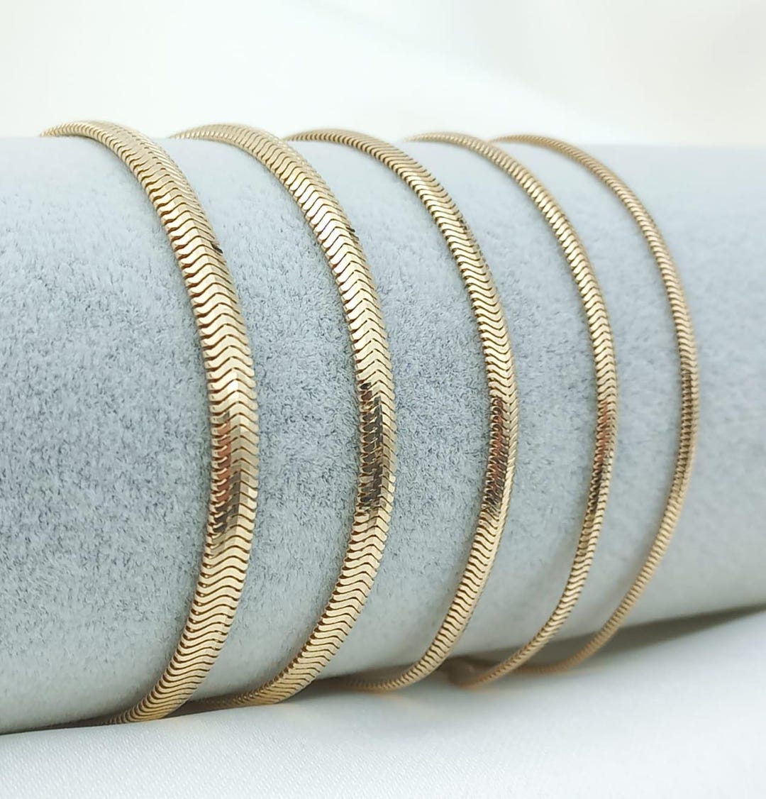 14K Solid Gold Snake Bracelet, Solid Gold Snake Bangle, Herringbone ...