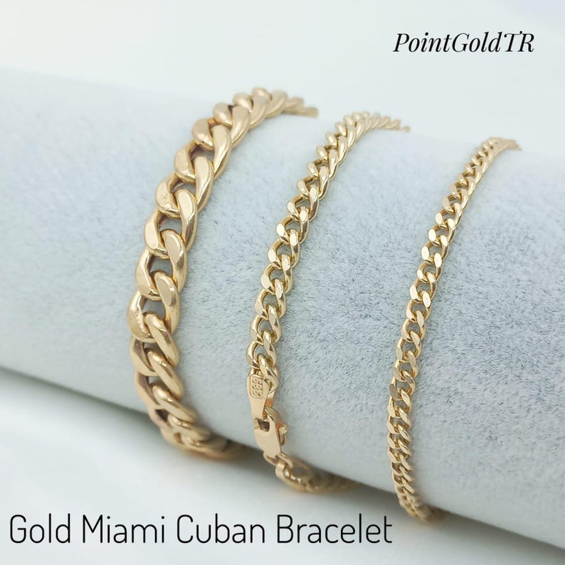 14k Gold Miami Cuban Link Chain Bracelet, Miami Cuban Bracelet for Men ...