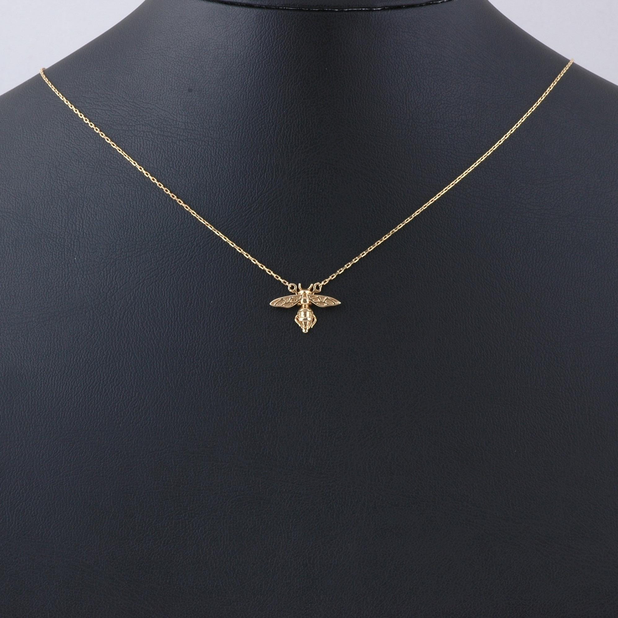 14K Gold Necklace, Bee Chain Necklace, Romantic Chain Bee, Botanical ...