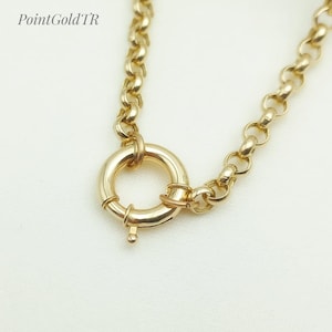 14K Gold Rolo Chain Sailor Claps, Spring Ring Claps Necklace, Rolo ...