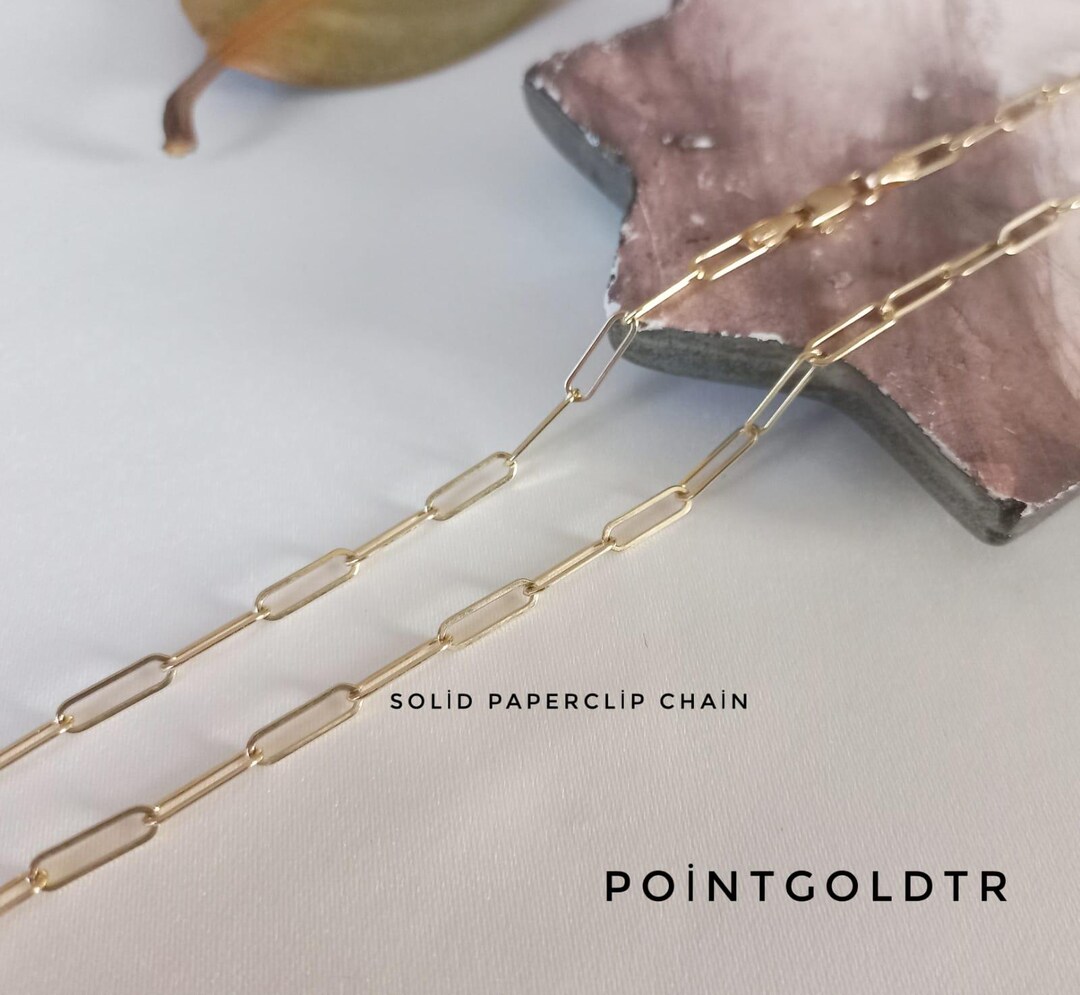 14K Gold Solid Paperclip Chain, Solid Paperclip Necklace, Solid ...