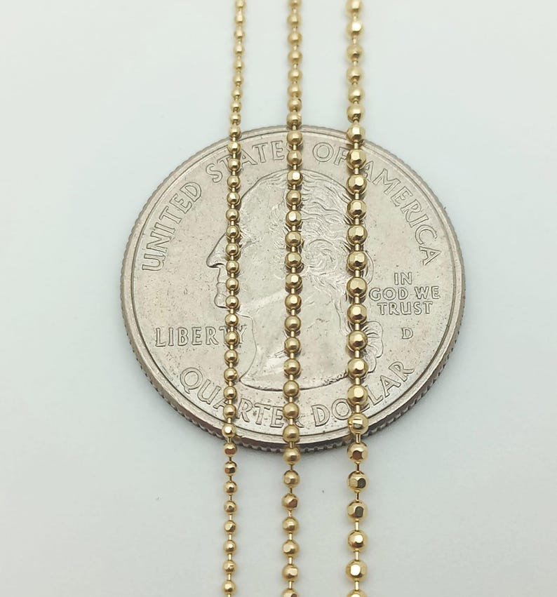14K Gold Diamond Cut Ball Bead Chain, Gold Ball Necklace, Gold Bead ...