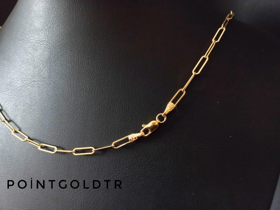 14K Gold Solid Paperclip Chain, Solid Paperclip Necklace, Solid ...