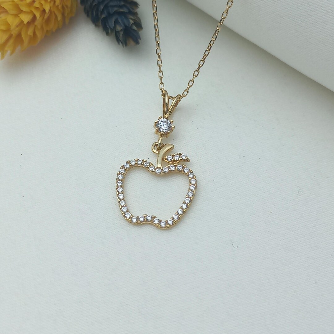 Gold Apple Pendant, Apple Charm Necklace, Gold Apple Charm, Elegant ...
