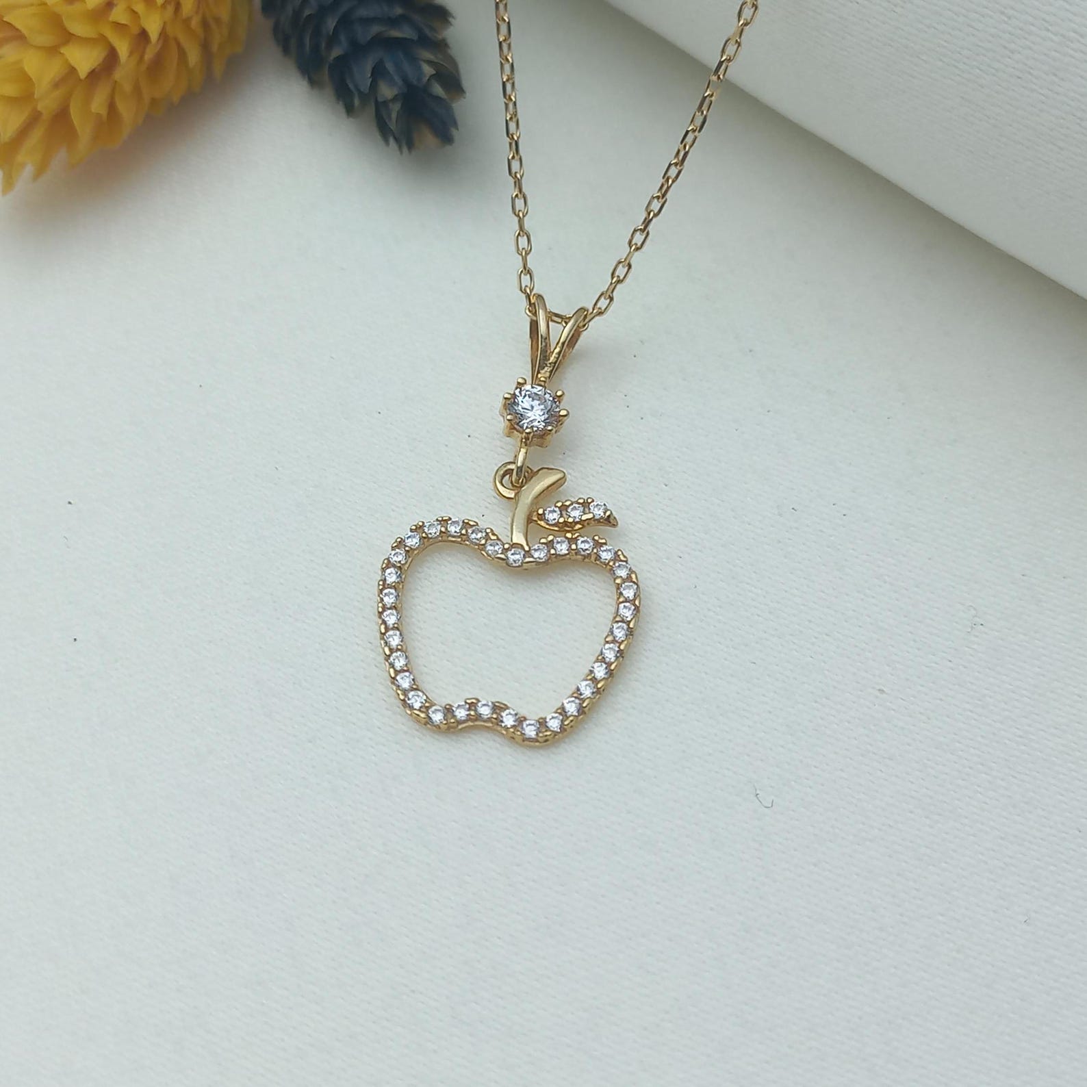 Gold Apple Pendant, Apple Charm Necklace, Gold Apple Charm, Elegant ...