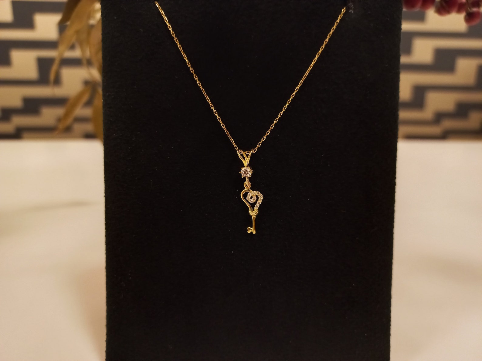 8K Gold Pendant, Small Key, Key Necklace, Key Heart, Gold Key, Mini Key ...