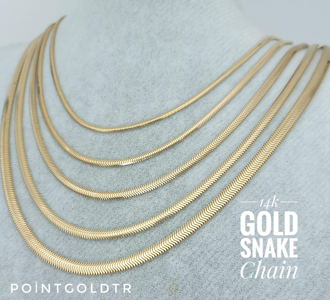 14K Solid Gold Snake Chain, Solid Gold Snake Bracelet, 14K Snake Chain ...