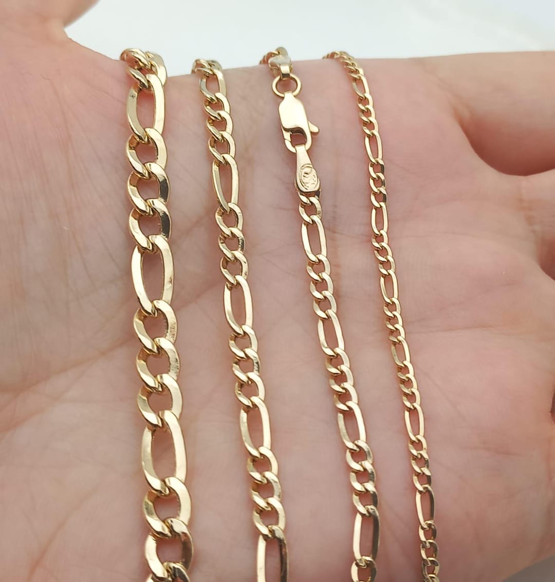 14K Gold Figaro Chain, Gold Figaro Necklace, Figaro Bracelet, Men and ...