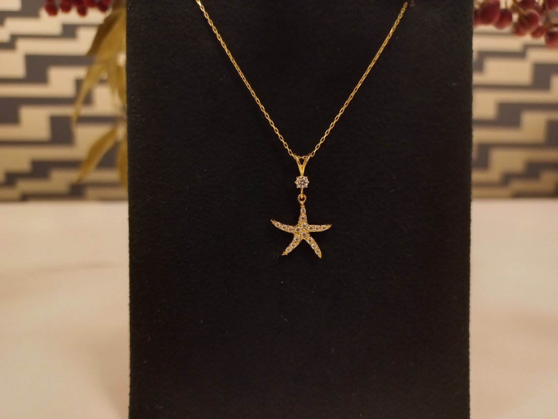 8K Gold Necklace, Starfish Pendant Necklace, Seastar Charm Jewelry ...