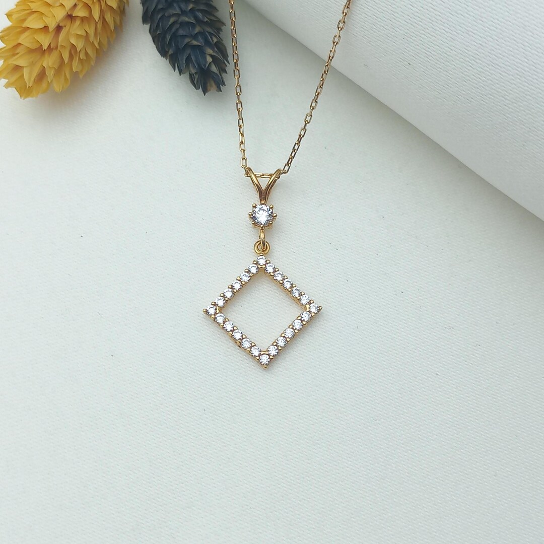 Gold Rhombus Pendant, 14k Rhombus Charm, Unique Necklace, Dainty ...