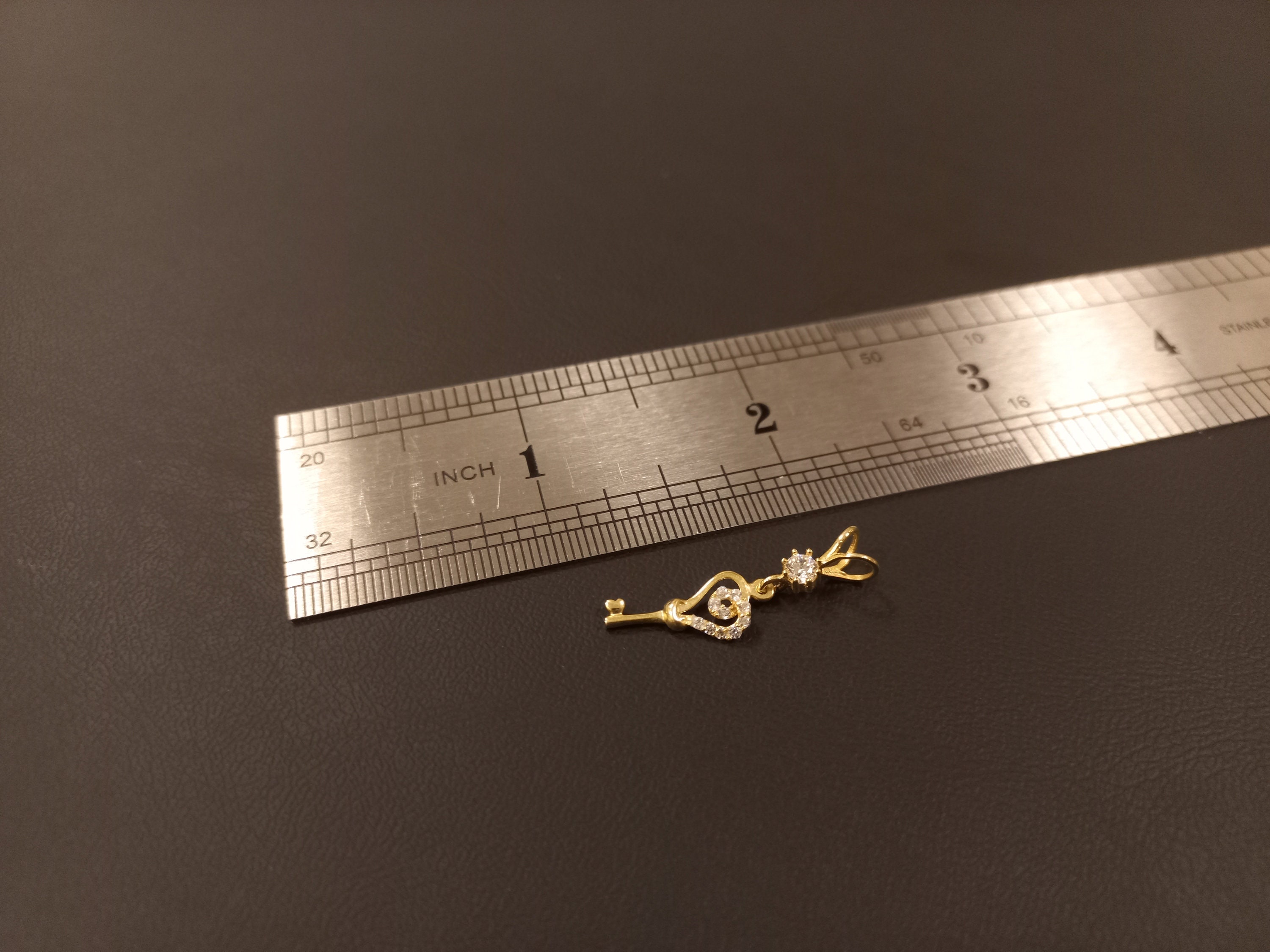 8K Gold Pendant, Small Key, Key Necklace, Key Heart, Gold Key, Mini Key ...