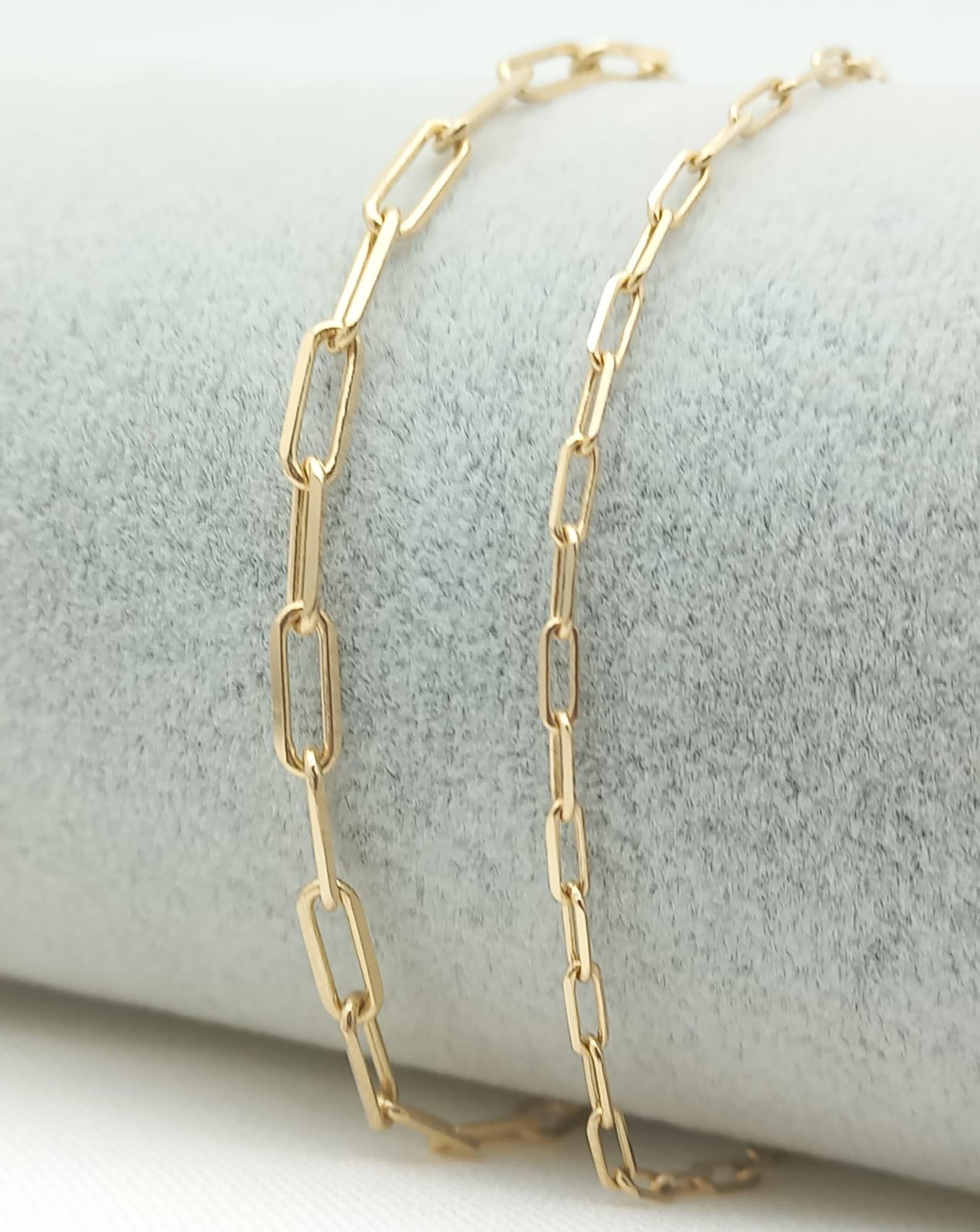 14K Gold Diamond Cut Solid Paperclip Chain, Solid Paperclip Bracelet ...