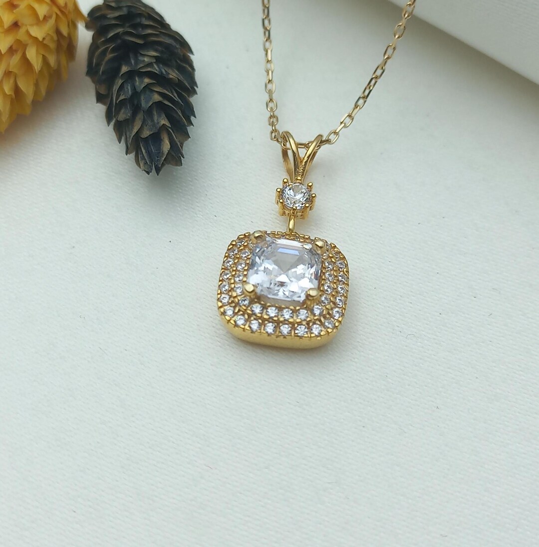 Gold Square Necklace, Gold Square Pendant, Gold Square Charm, Dainty ...