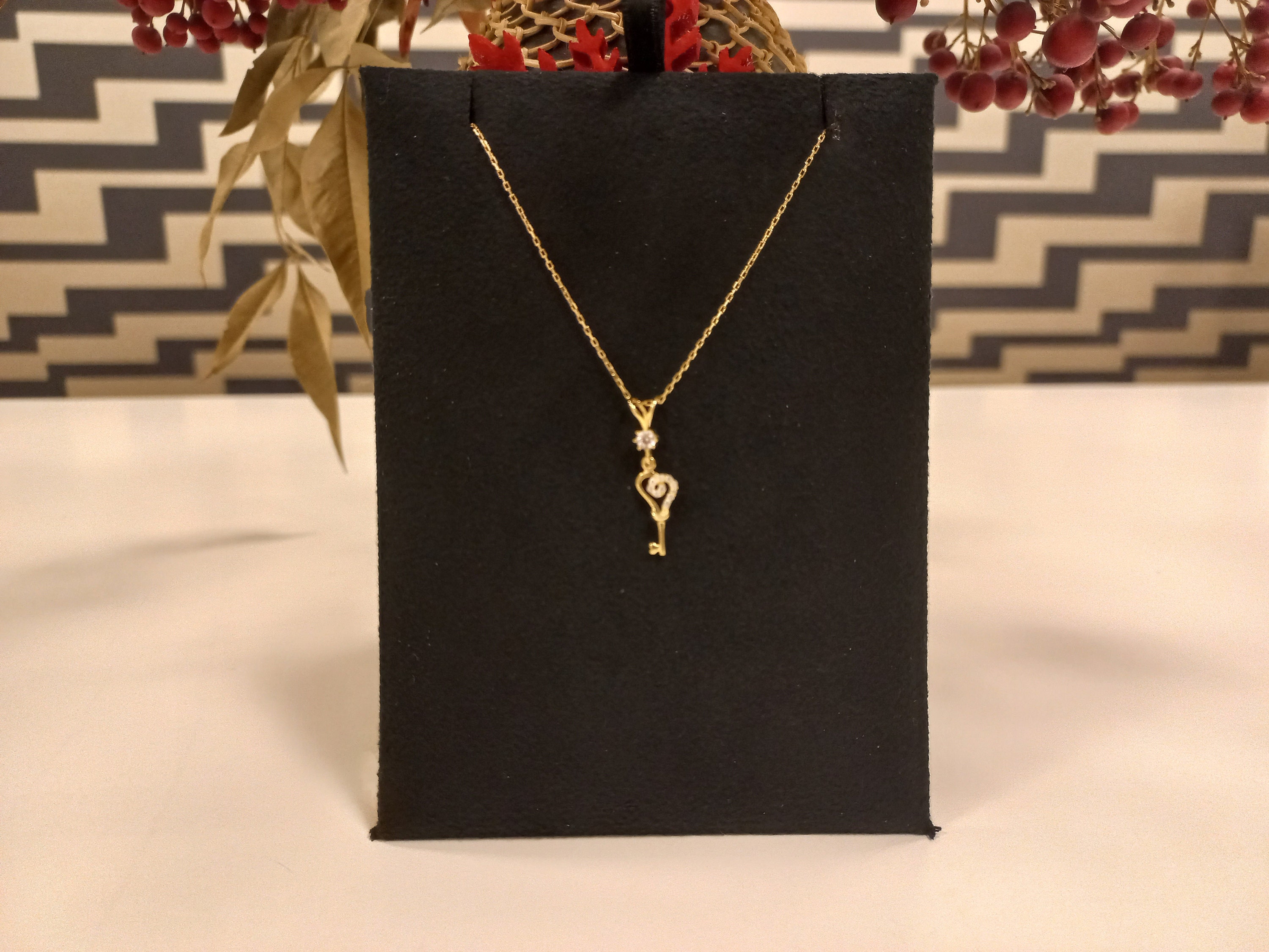 8K Gold Pendant, Small Key, Key Necklace, Key Heart, Gold Key, Mini Key ...