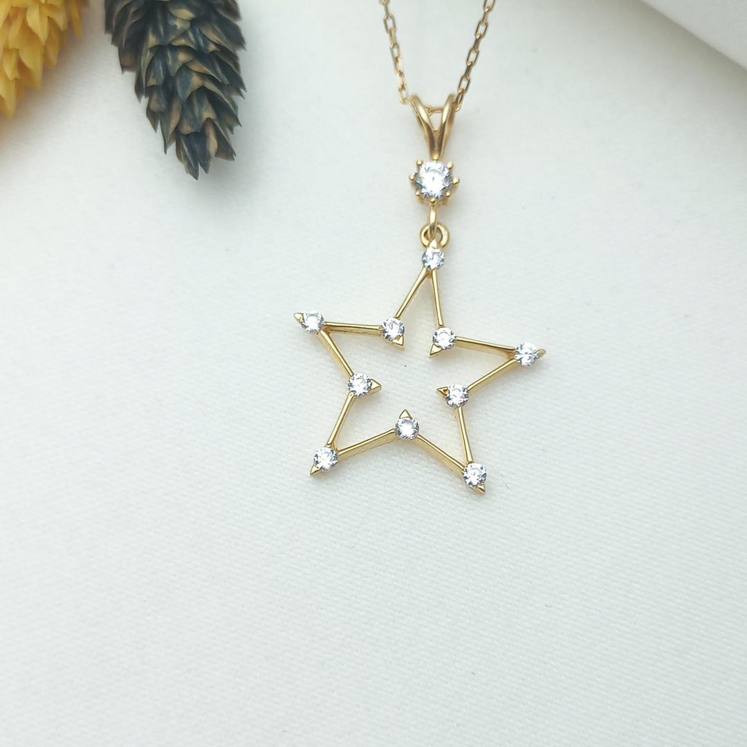 Gold Star Necklace, Stone Embellished Star, Gold Star Pendant, Dainty ...