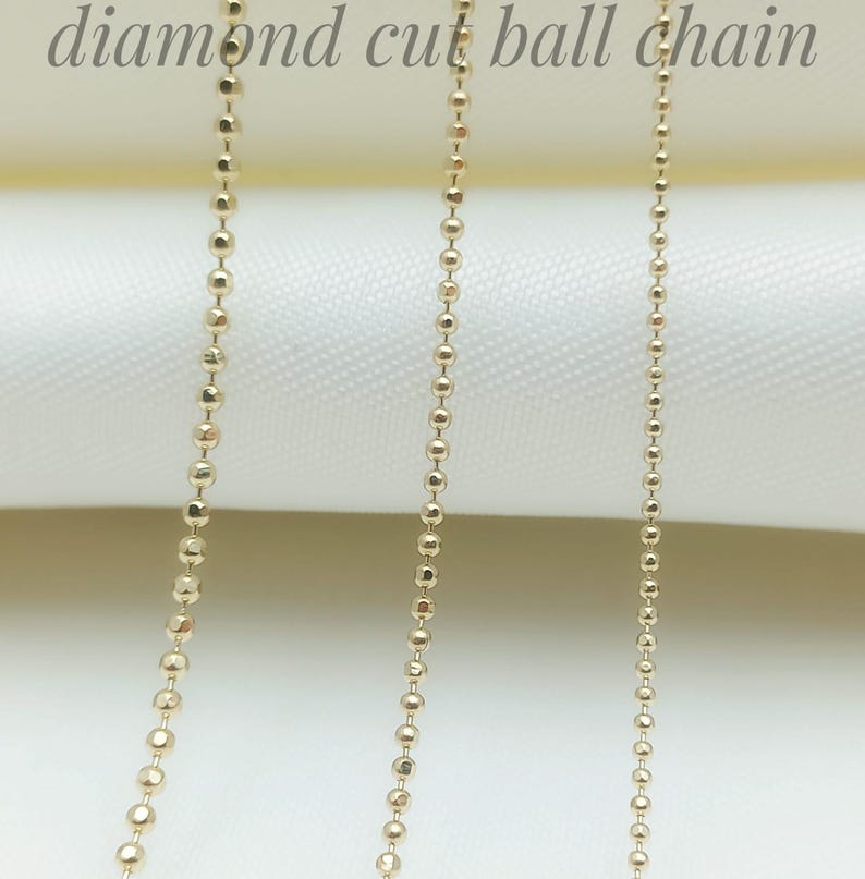 14K Gold Diamond Cut Ball Bead Chain, Gold Ball Necklace, Gold Bead ...