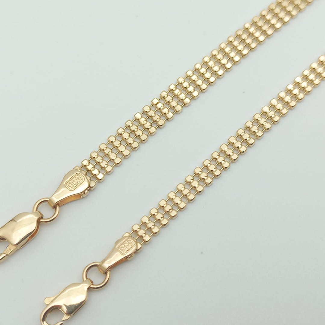 14K Solid Gold Bead Chain Necklace, Gold Multilinet Bead Chain Necklace ...