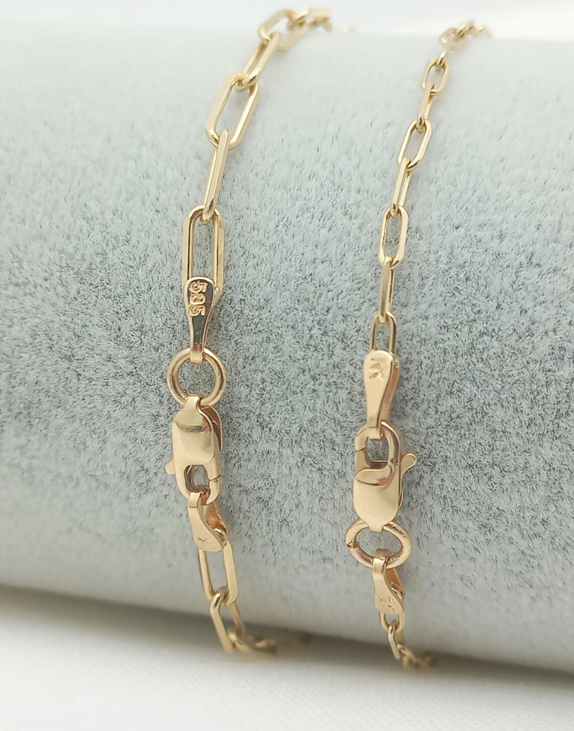 14K Gold Diamond Cut Solid Paperclip Chain, Solid Paperclip Bracelet ...