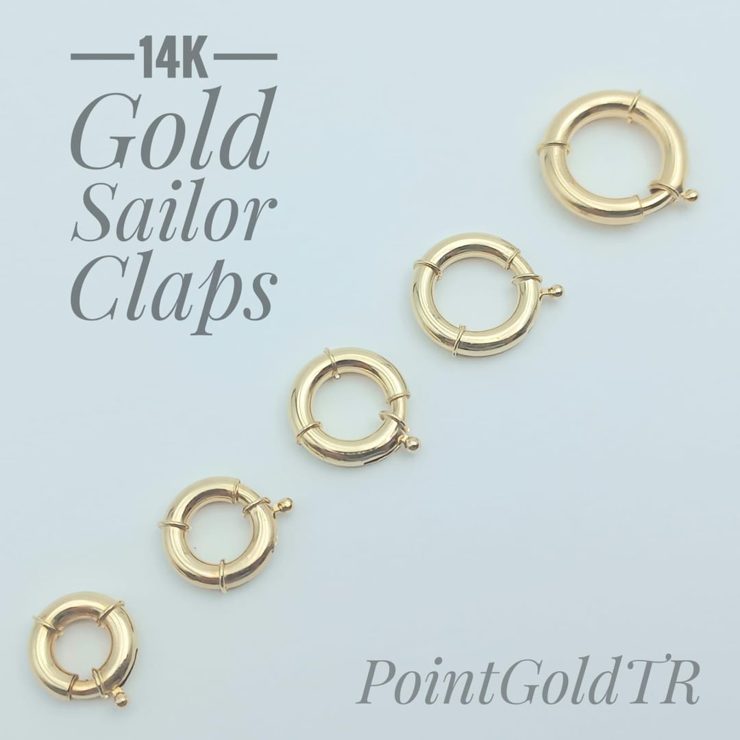 14K Solid Gold Sailor Claps, Gold Spring Ring Sailor Claps, Gold ...