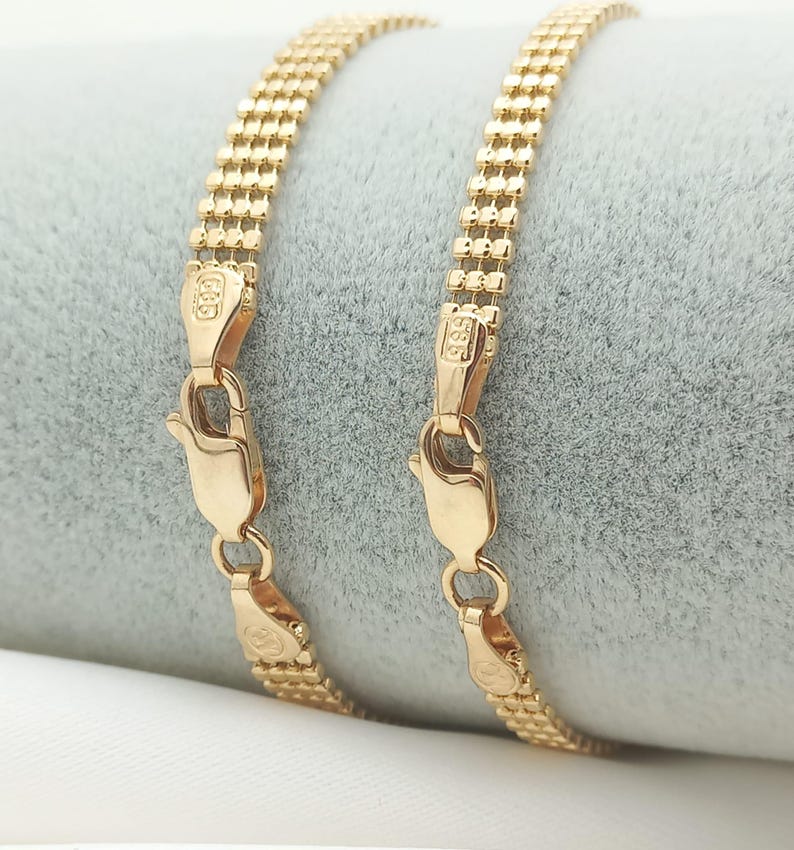 14K Solid Gold Bead Chain Necklace, Gold Multilinet Bead Chain Necklace ...