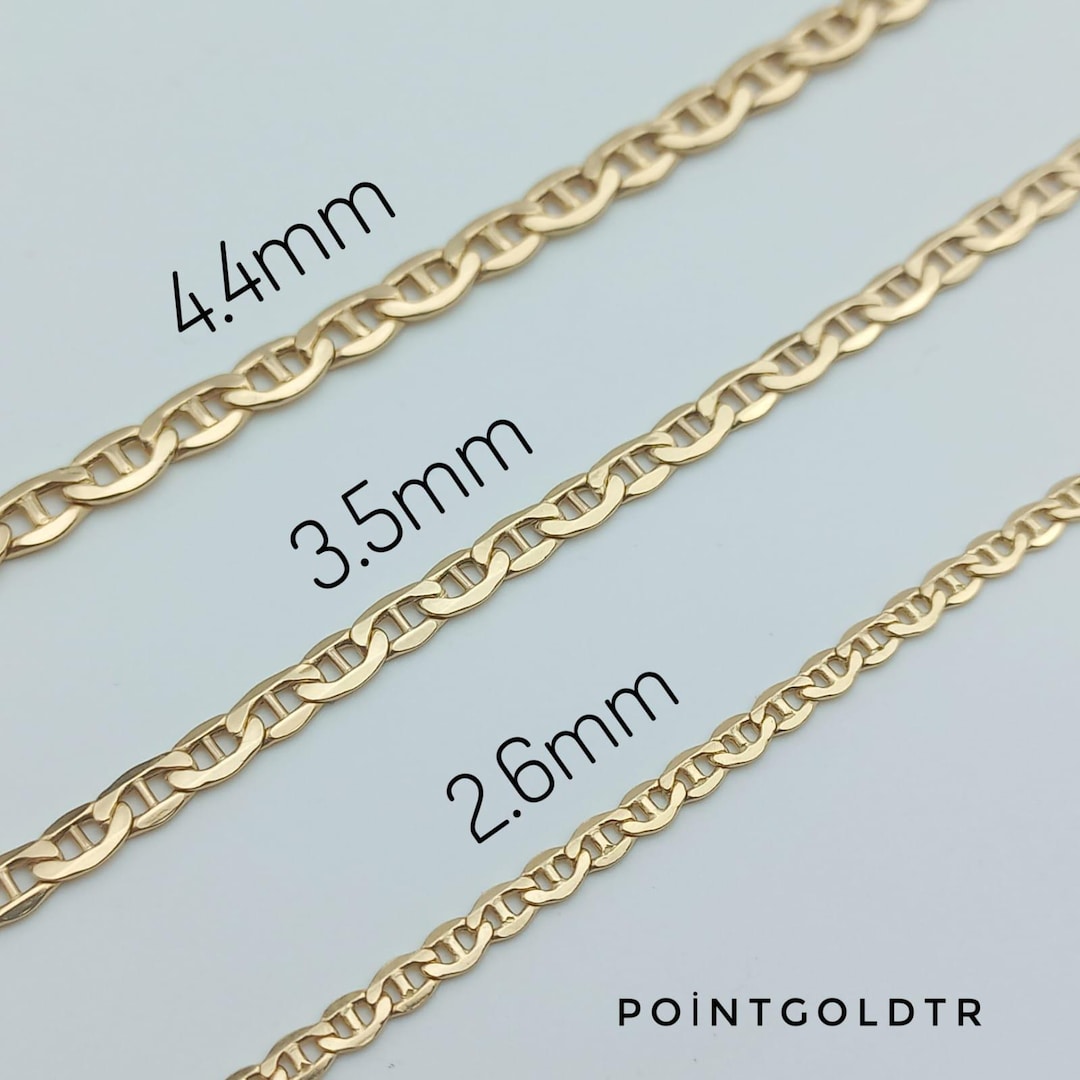 14K Gold Anchor Mariner Chain Necklace, Gold Mariner Bracelet, Men and ...