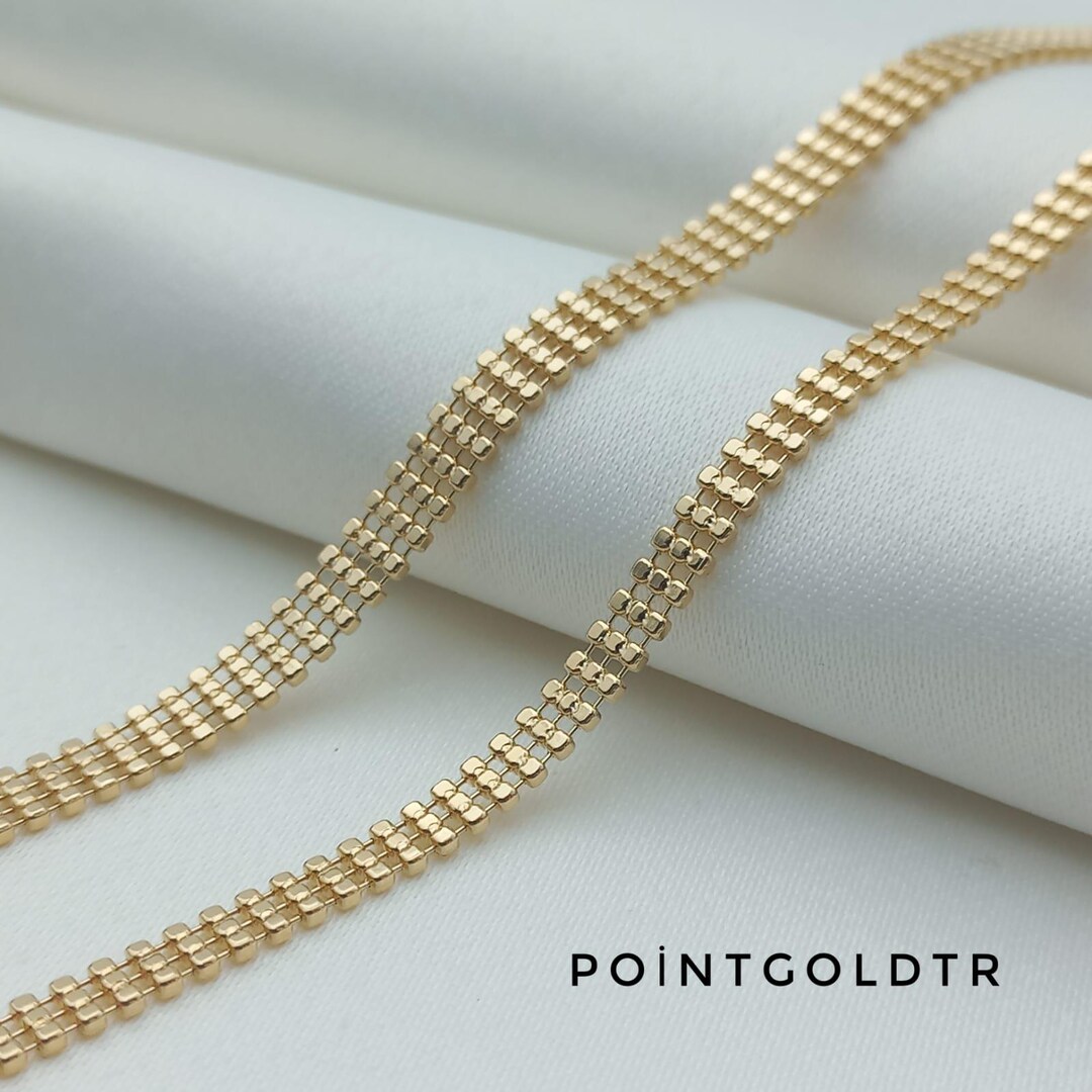 14K Solid Gold Bead Chain Necklace, Gold Multilinet Bead Chain Necklace ...