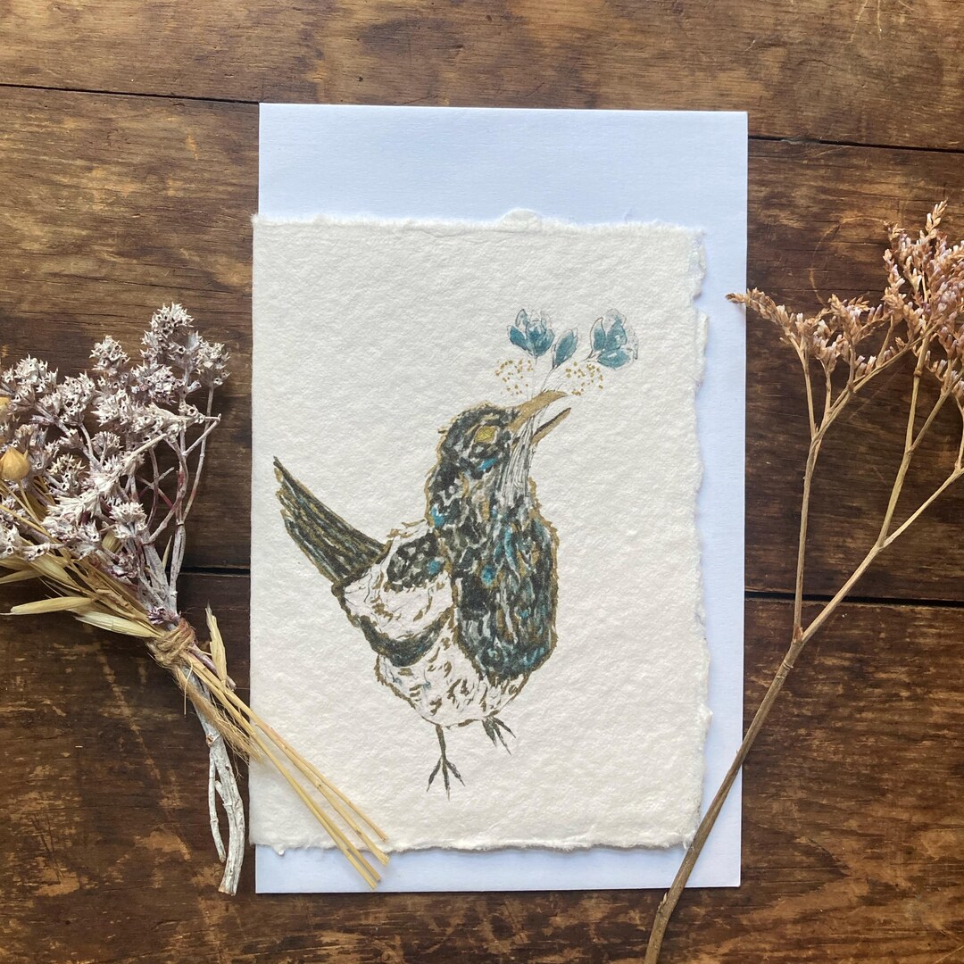 Magpie Greeting Card and Envelope, Handmade Paper, Any Occasion Blank ...
