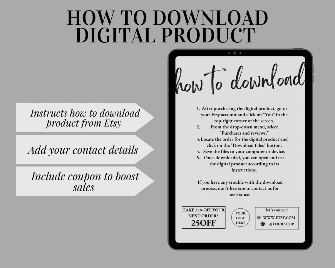 Etsy Digital Product Templates, Thank You Note for Digital Downloads ...