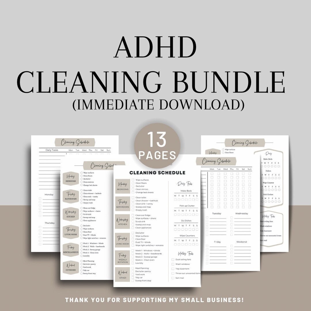 PRINTABLE ADHD Cleaning Schedule | ADHD Cleaning Lists | Home Cleaning ...