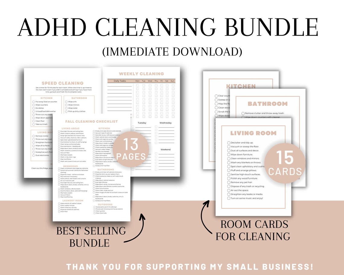 ADHD Cleaning Checklist | Room Cleaning Cards for ADHD | ADHD Cleaning ...