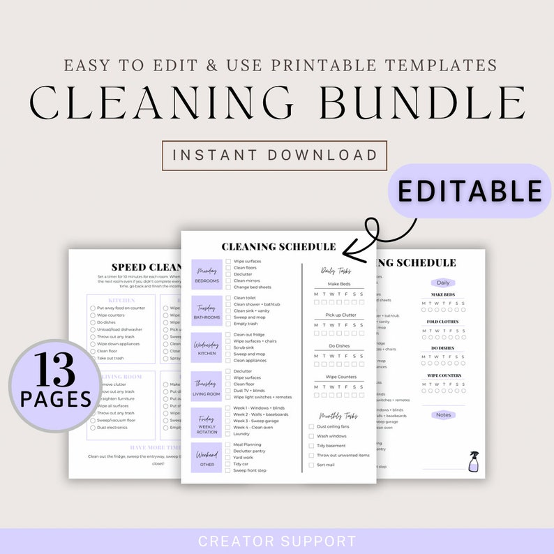 EDITABLE ADHD Cleaning Checklist | ADHD Cleaning Hack | Home Cleaning ...
