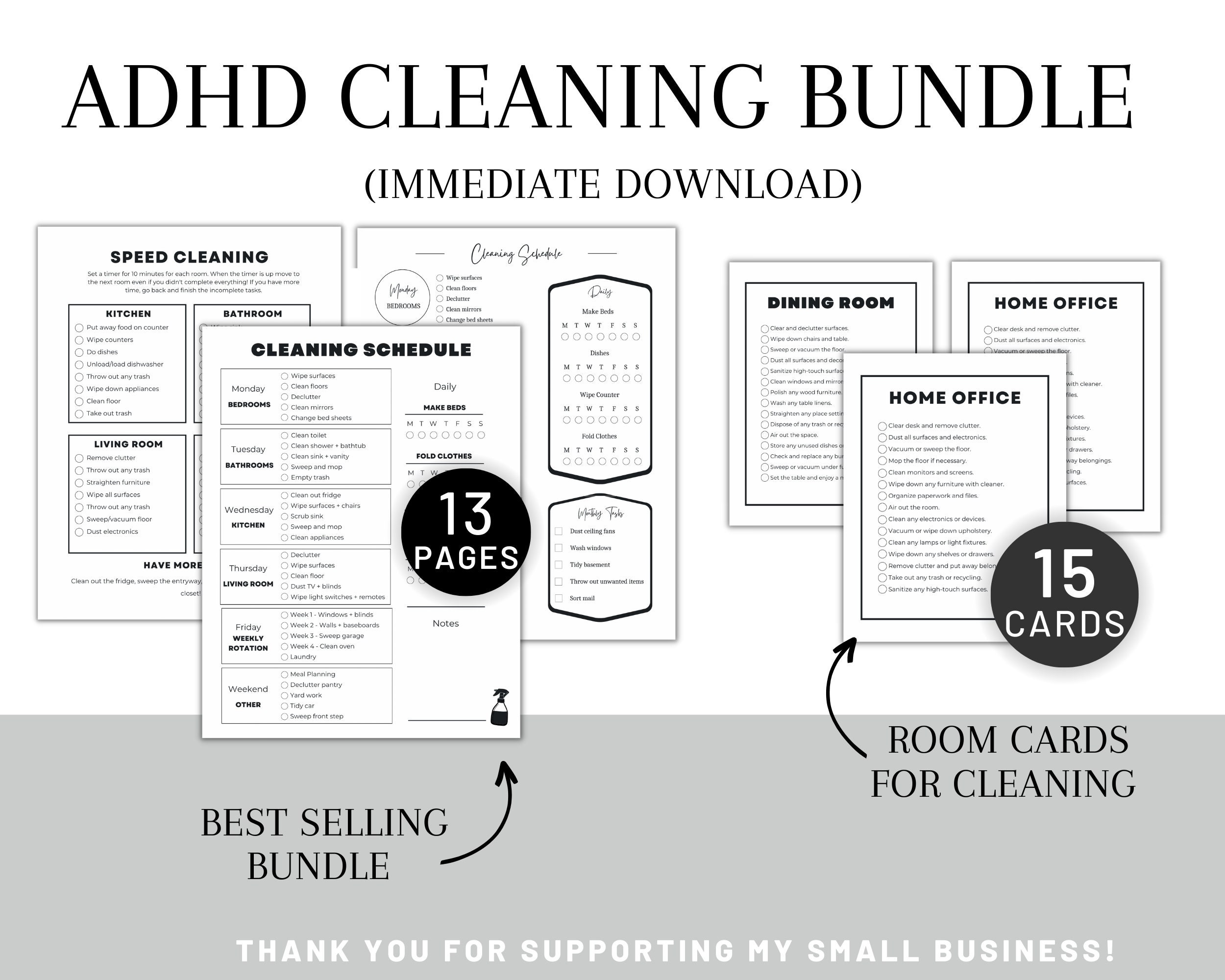 ADHD Cleaning Checklist | Room Cleaning Cards for ADHD | ADHD Cleaning ...