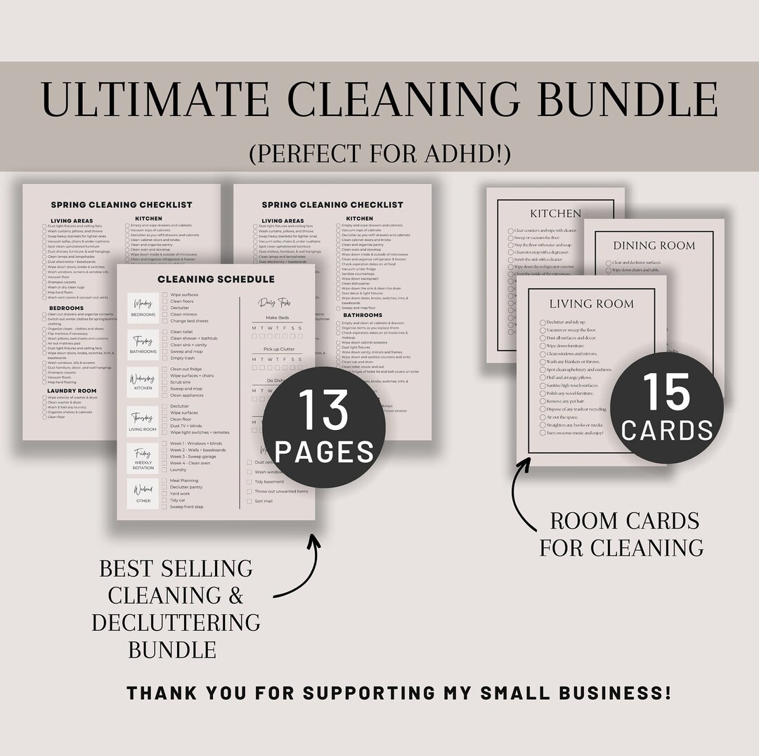 Cleaning Checklist for ADHD | Room Cleaning Cards| Adhd-friendly ...