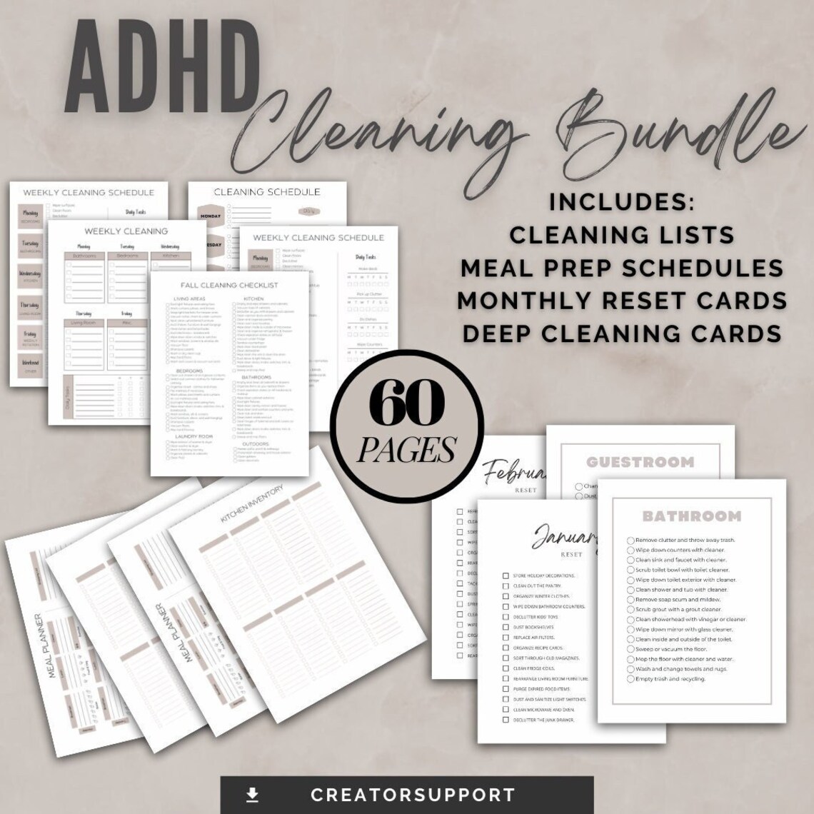 ADHD HUGE Bundle Cleaning Checklists | Monthly Reset Cards | Meal Prep ...