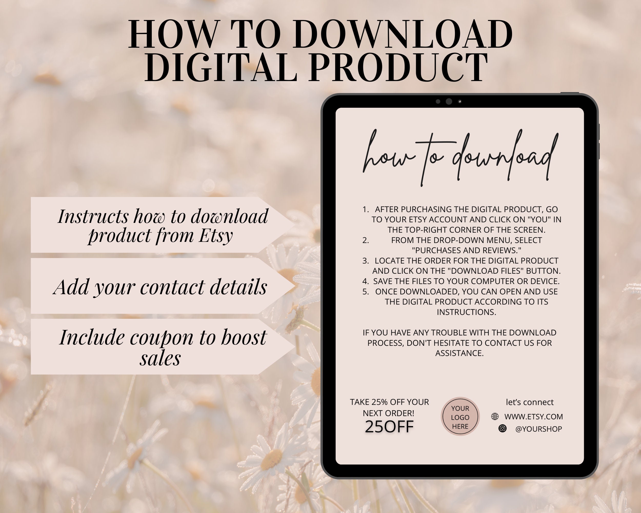 Etsy Digital Product Templates, Thank You Note for Digital Downloads ...