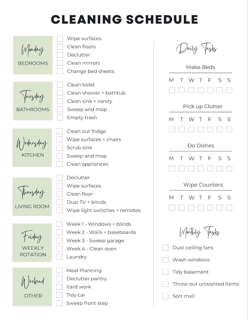 EDITABLE Cleaning Checklist | ADHD Cleaning Lists | Home Cleaning ...