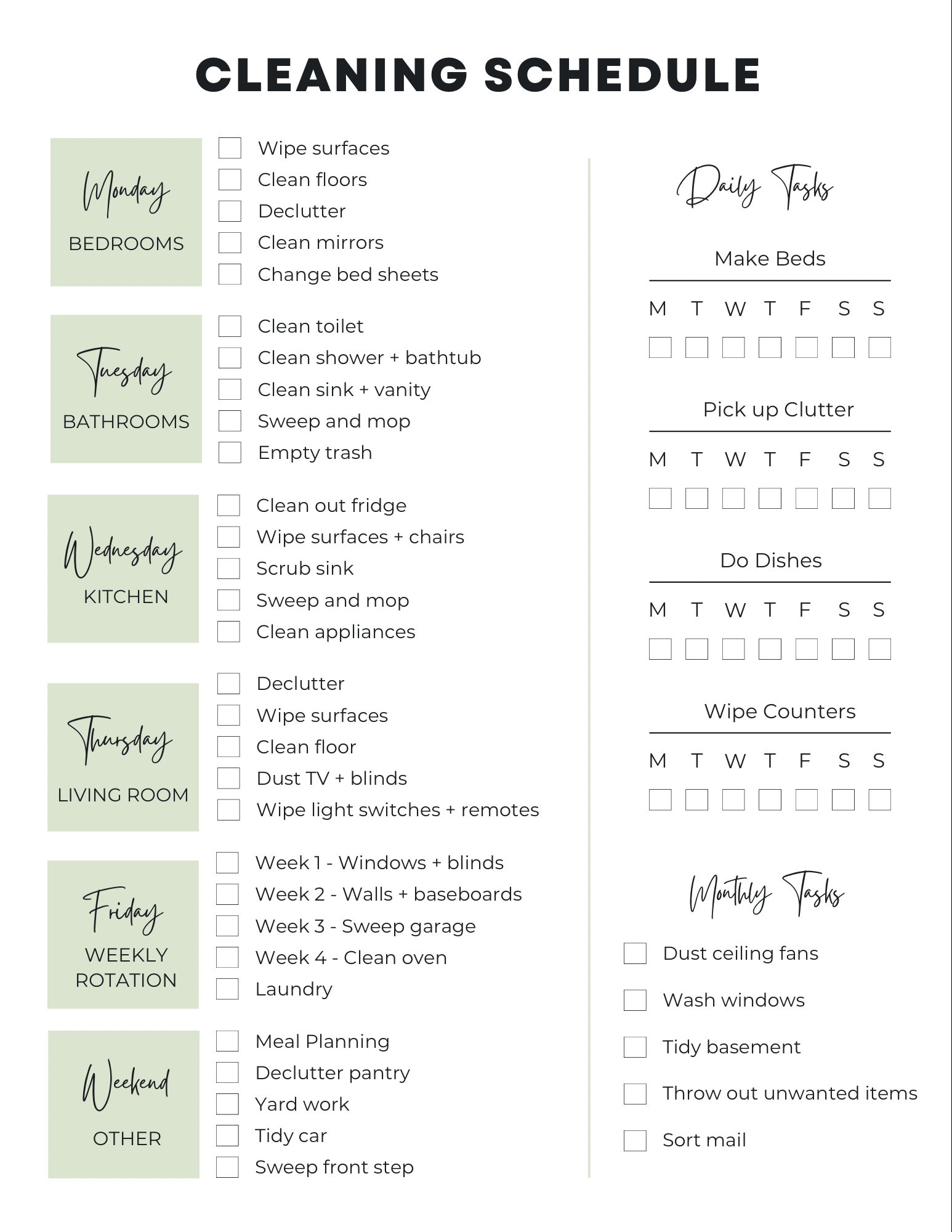 EDITABLE Cleaning Checklist | ADHD Cleaning Lists | Home Cleaning ...