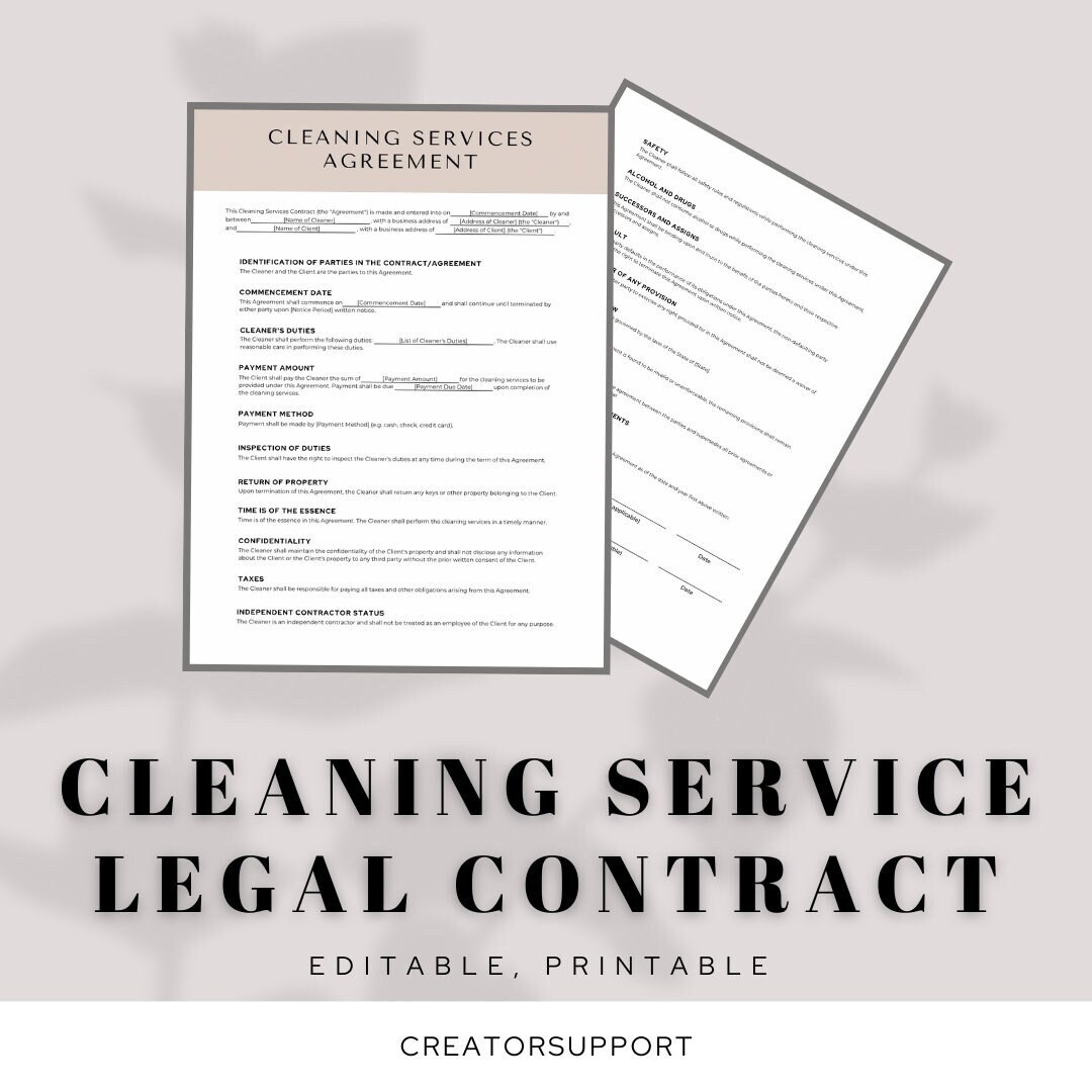 Cleaning Service Legal Contract Contract for Cleaning Business Cleaning ...