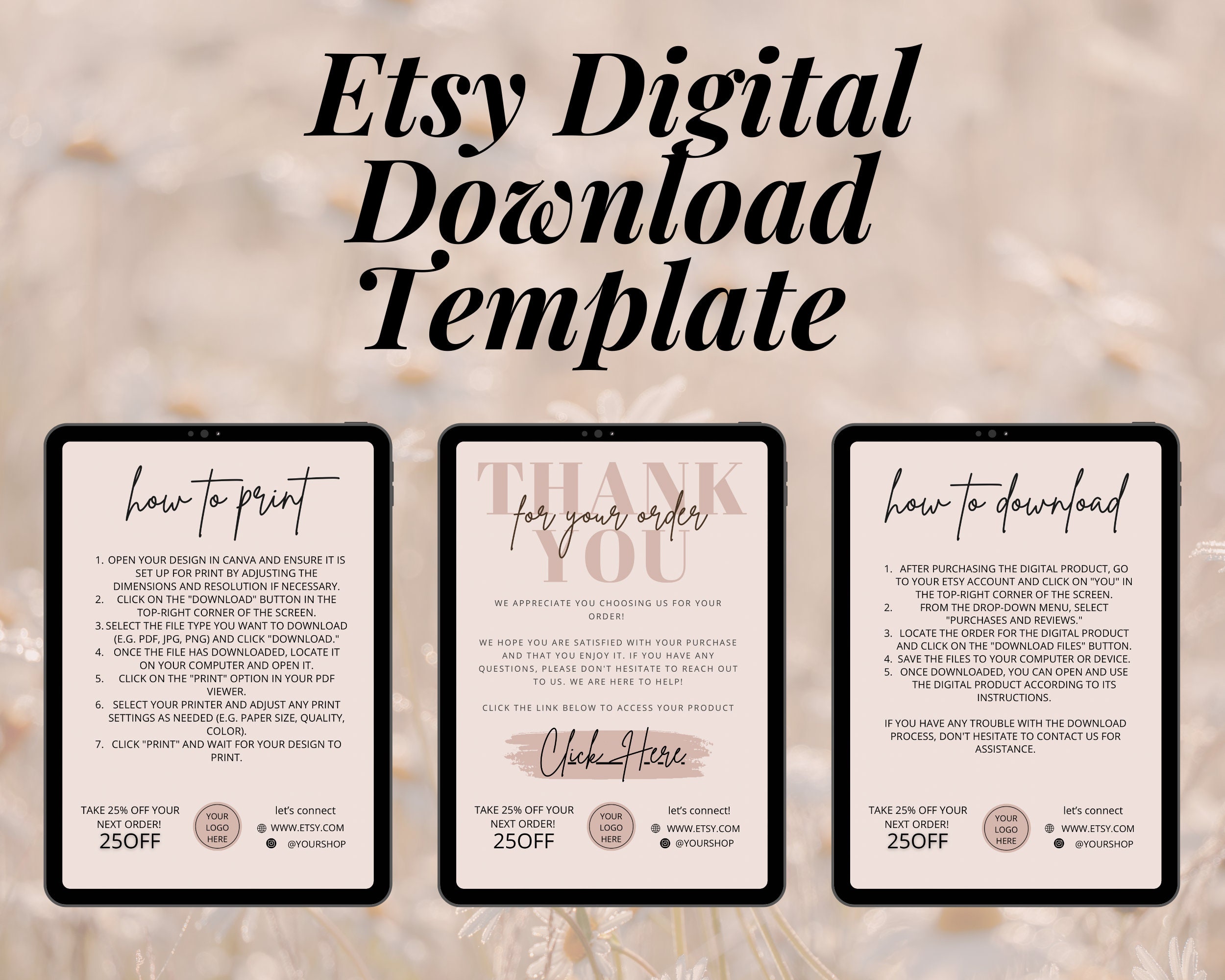 Etsy Digital Product Templates Thank You Note For Digital Downloads